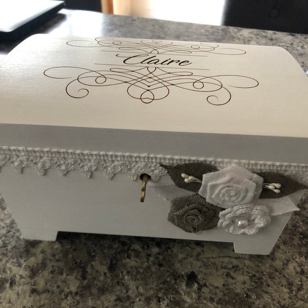 Personalized Girls Jewelry Box With a Key, Custom New Baby Memory Box ...