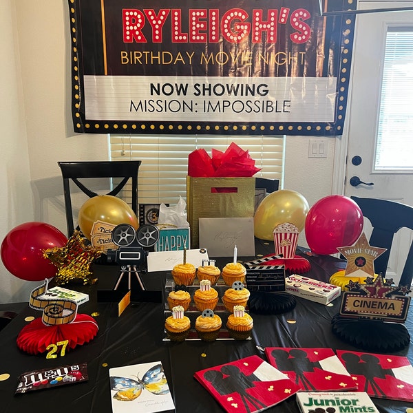 Movie Night Birthday Party Signs, Birthday Custom Sign, Vinyl Banner ...