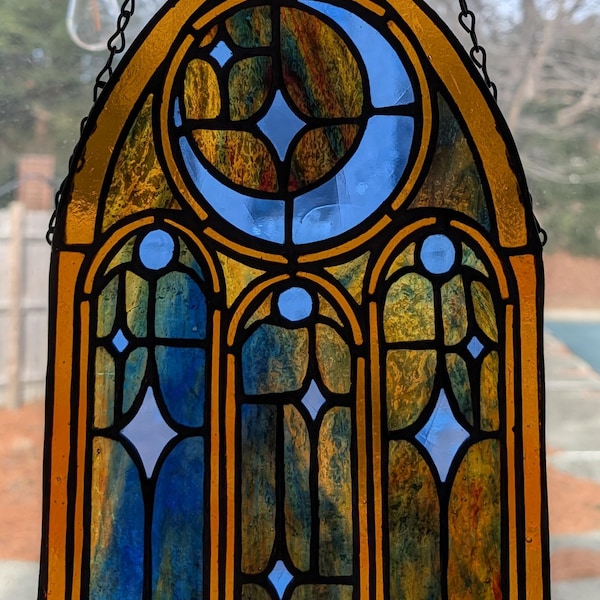 Moon and Stars Gothic Window Panel Stained Glass Printable Download ...