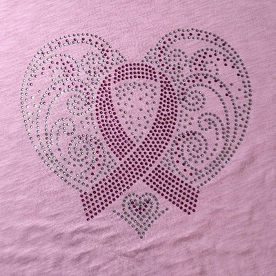 Pink Ribbon,cancer Awareness, Heart Rhinestone Template, Instant ...