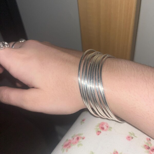 5mm Hammered Wide Bangle for Women 925 Solid Thick Heavy Sterling ...