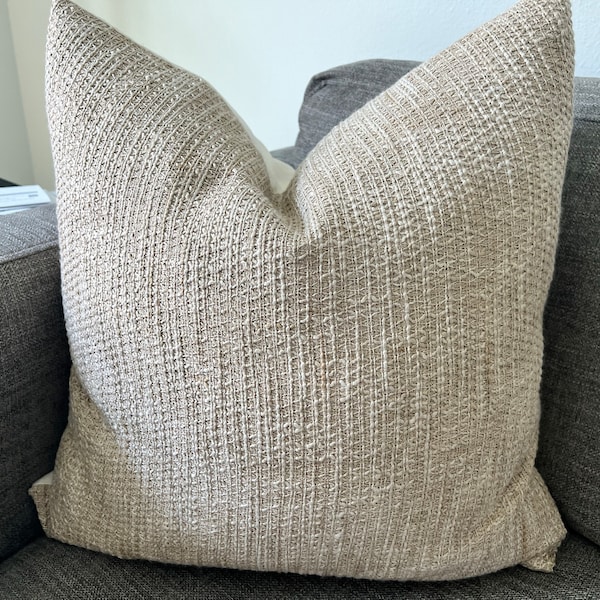 Coastal Chunky Weave Flax Sandy Beige Solid Nubby Tonal Nubby Pillow ...