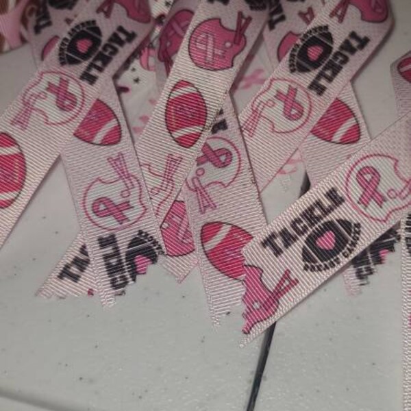 Pink Football Powder Puff Game Breast Cancer Awareness 7/8" Grosgrain ...