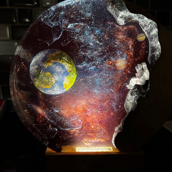 INTERSTELLAR EPOXY LAMP, Space Galaxy Resin and Wood Night Light ...