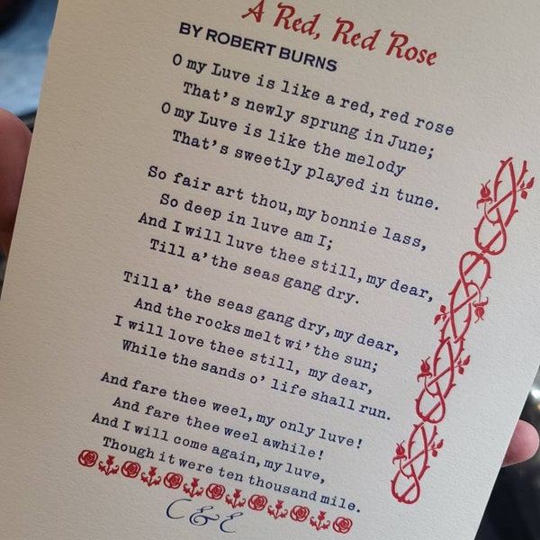 Robert Burns, A Red, Red Rose Poem X 1 + A Emily Bronte Poem - Etsy