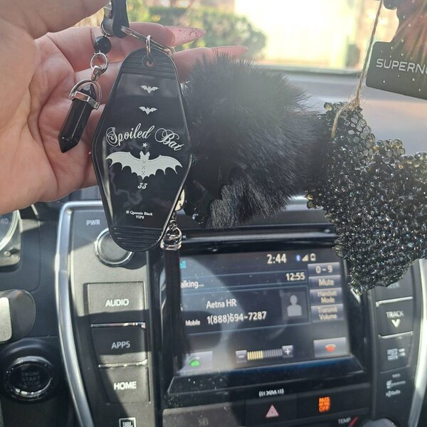 Spoiled Bat Puffball Goth Keychain With Obsidian and Bat Charms - Etsy