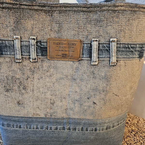 Upcycled Denim Large Tote Made From Blue Jeans - Etsy