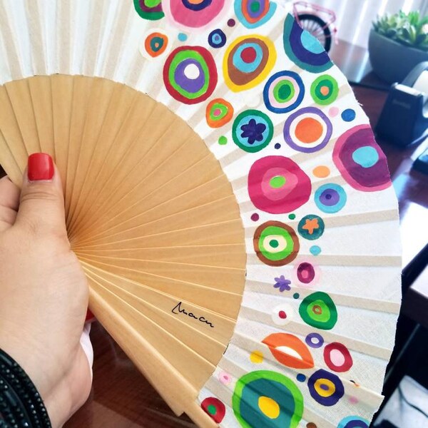 Hand Painted With Matching Sheath Fan "enchanted Planet", Handmade Fan ...