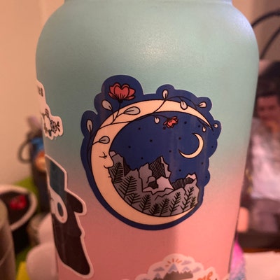 Mountain Moon Vinyl Sticker, Moon Stickers, Sleeping Moon, Trendy ...