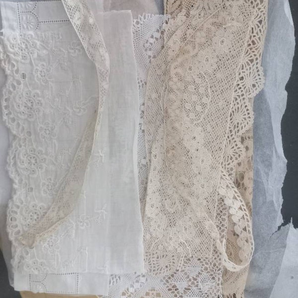 Vintage Linen, Cotton Pieces and Laces Set for Junk Journal, Slow ...