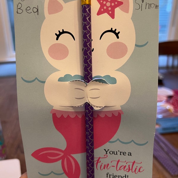 Cat Mermaid Valentine Treat Holder Printable Cards, Candy Hugger Card ...