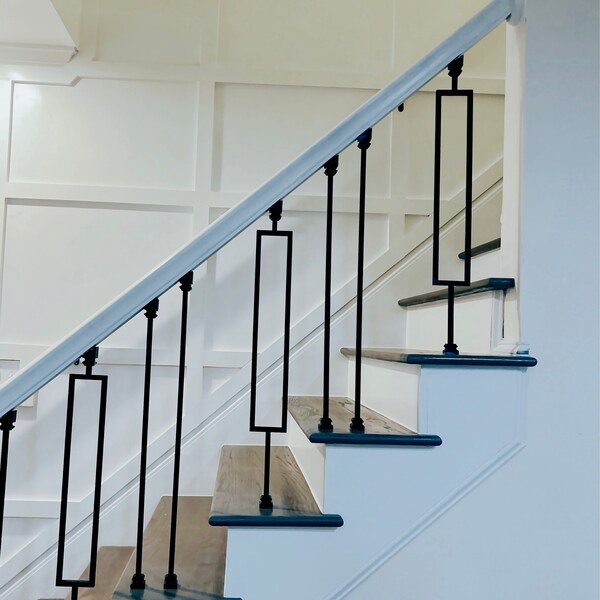 Iron Balusters - Modern Rectangle Metal Spindles for Stairs - Satin ...