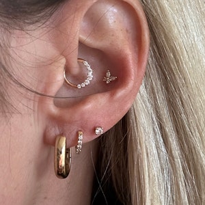 16G Solid Gold Daith Ring CZ 8mm/10mm Dainty 14k Gold Daith Jewelry ...