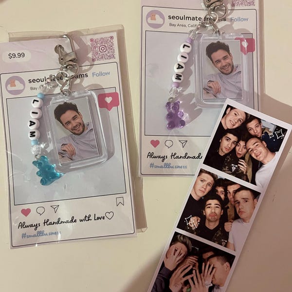 Liam Payne Keychain - Double Sided Photo Frame With Beaded Name Charm ...