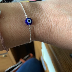 Dark Blue Evil Eye Bracelet. Sterling Silver Evil Eye Bracelet. Petite ...