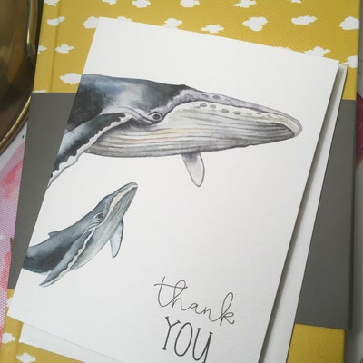 Mama Whale Thank You Cardswatercolor Whale Note Cardspeek-a-boo Whale ...