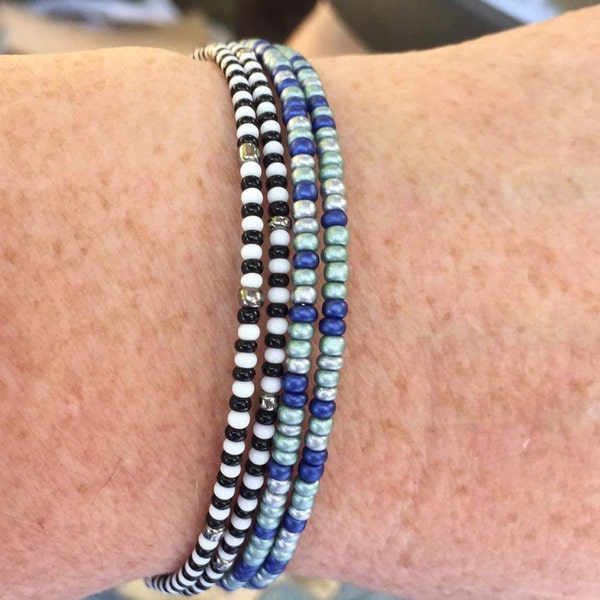 Glass Seed Bead Memory Wire Bracelet/ Single Bracelet/ Delicate Tiny ...
