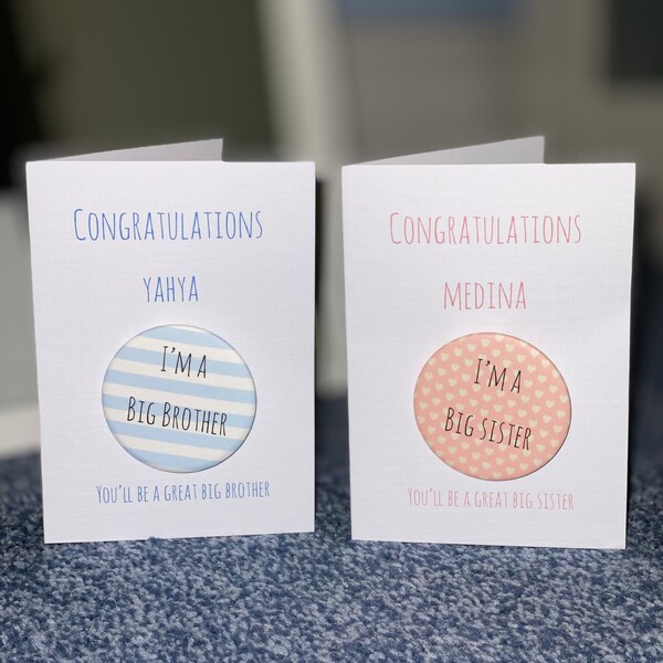 Personalised New Baby Big Brother/sister Badge Card - Etsy