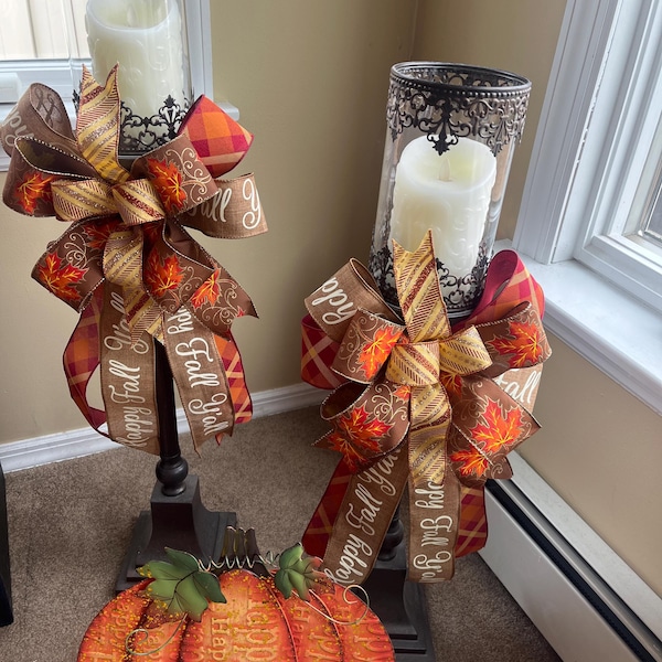 Fall Bow, Happy Fall Y’all Bow, Pumpkin Bow, Leaf Bow, Orange Bow, Fall ...