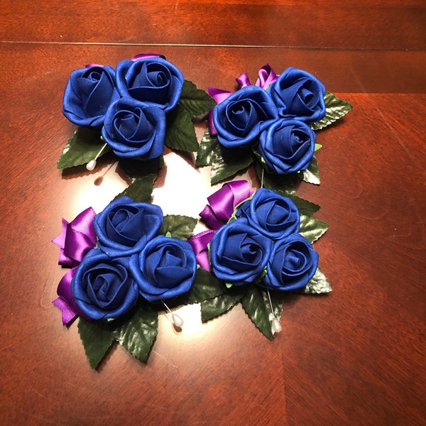 Royal Blue and Purple Wedding Bouquet Made With Real Touch Roses ...