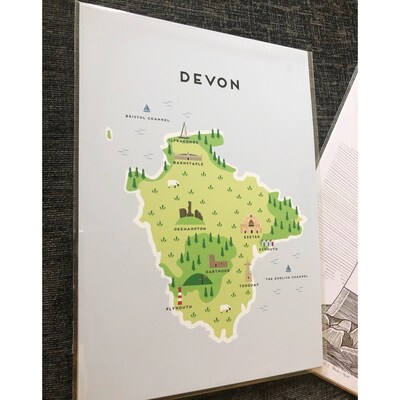 Devon Map Illustrated Map of Devon Print / Travel Gifts / Gifts for ...