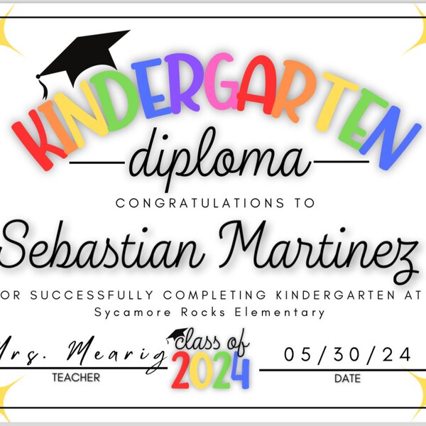 Editable Kindergarten Diploma Template, Instant Download, 2024 ...
