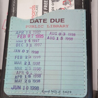 Blue Library Card Phone Wallet, Stick on Card Holder, Vegan Leather ...