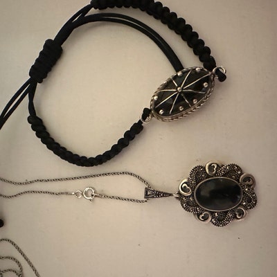 Necklace Erzurum Oltu Stone Jet Stone 925 Sterling Silver Edges ...