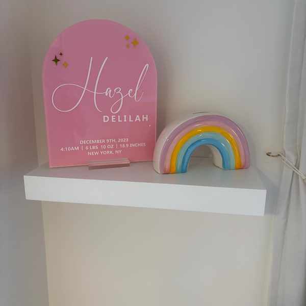 Baby Name and Birth Stats Sign | Acrylic Arch With Stand | Newborn ...