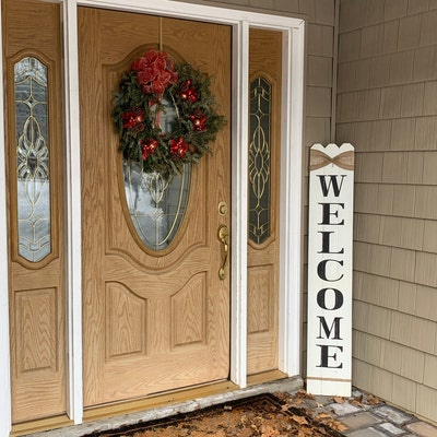 Farmhouse Rustic Wood Welcome Sign, Vertical Wooden Welcome Sign ...