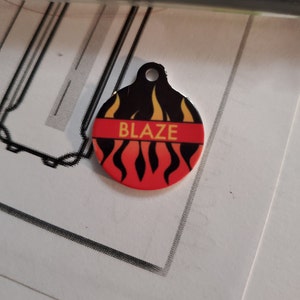 Pet ID Tag Smokey Flames Custom Name on Front | Etsy