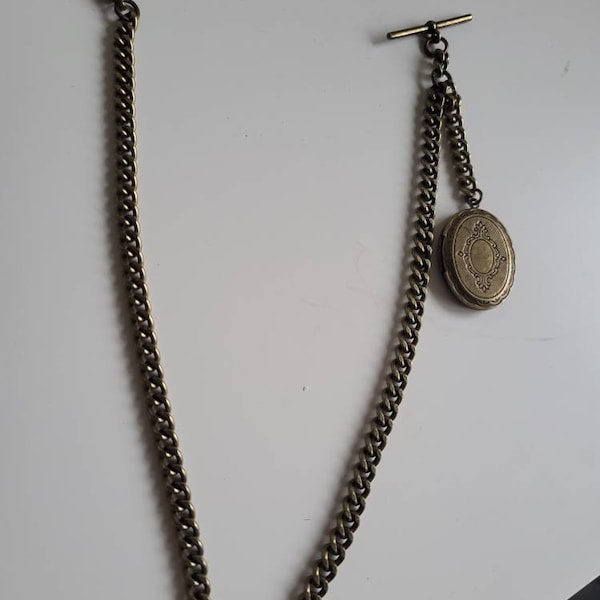 New Gold Colour Single Albert Pocket Watch Chain With Locket Pendant ...