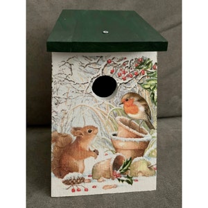 Robin bird box nesting box decoupaged garden gifts Xmas | Etsy