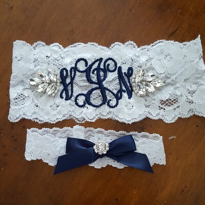 Personalized Wedding Garters Brides Something Blue Garter MONOGRAMMED ...