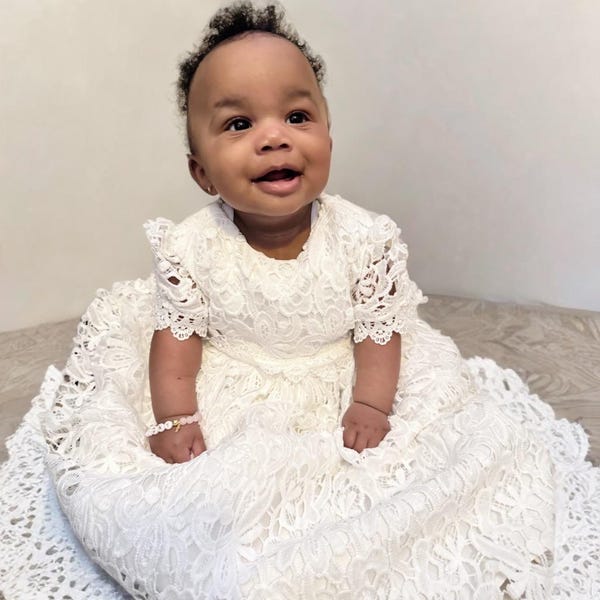 Baby Girls Baptism Dress, Baby Girls Christening Gown, Complete Baby Girls Cap Sleeve Baptism ...