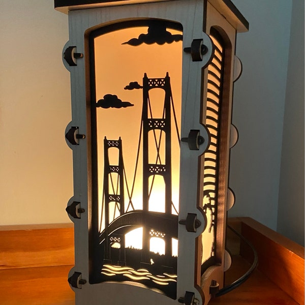 Mackinac Bridge Michigan Wood Statement Lantern, Unique Lantern Made ...