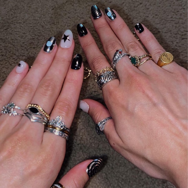 21pcs Stackable Rings Set | Multi Design Rings, Yin Yang, Black Rings ...