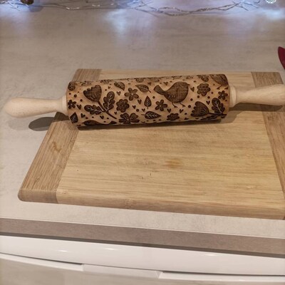 Scandinavian 4 Birds and Trees Embossing Rolling Pin - Etsy
