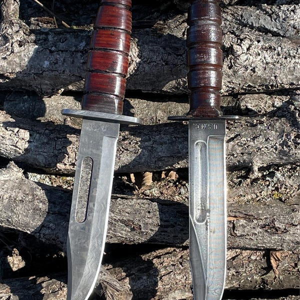 Damascus Kabar Knife With Sheath | Custom Handmade Damascus Bowie Knife ...