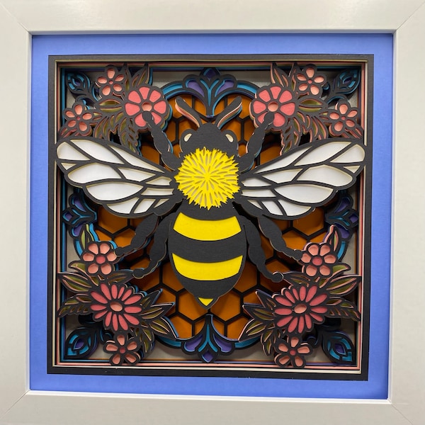 Bee Stained Glass Shadow Box Svg, Bee Shadow Box Svg, Flower Shadow Box Svg, 3d Layered Svg ...