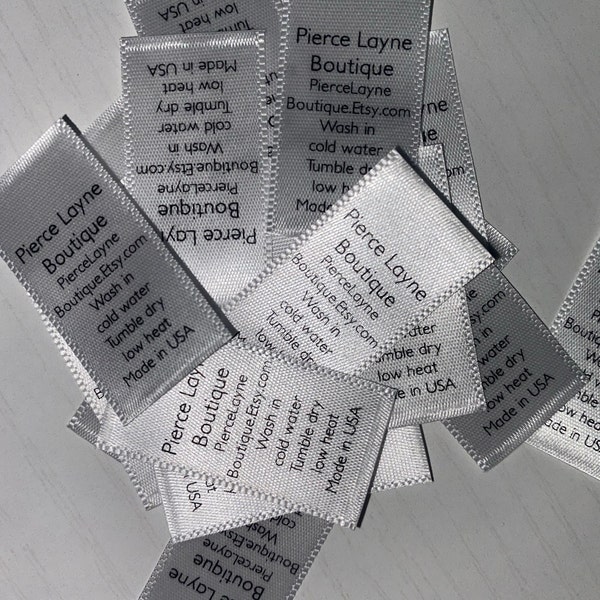 Custom Printed Satin Care Labels - White Labels - Black or Charcoal ...