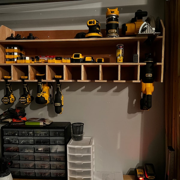 9 Slot DIY Cordless Power Tool Storage Shelf Woodworking Plans ...