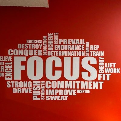 Focus Wall Decal Motivational Sign Gym Quote Word Cloud Poster Fitness ...