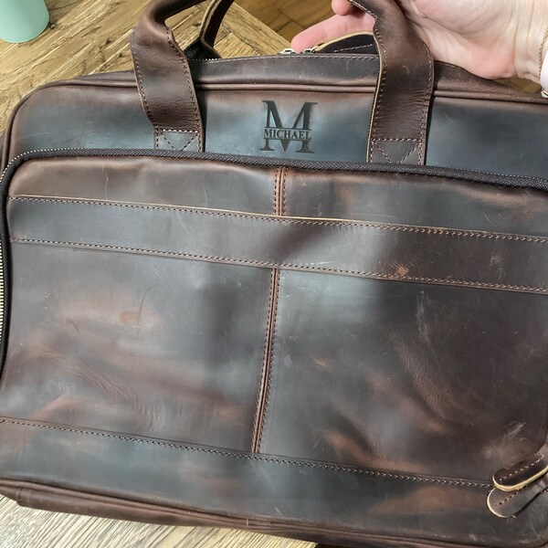 Genuine Leather Briefcase, Custom Leather Laptop Bag, MacBook Laptop ...