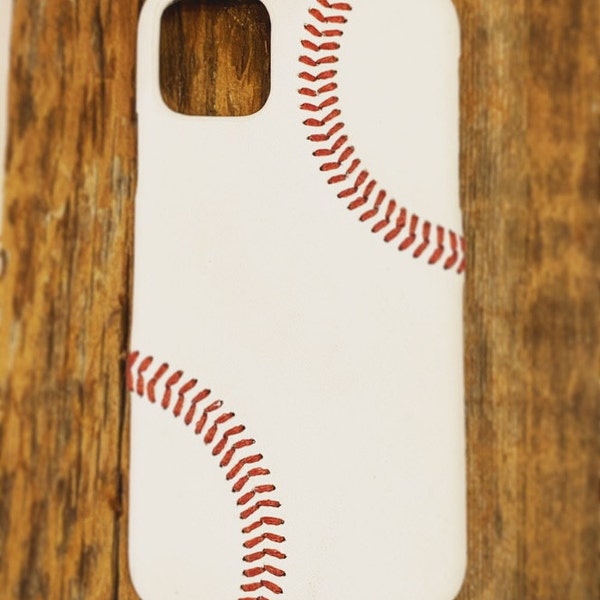 Leather Baseball iPhone Case / Raised Red Hand Stitching / Gift for ...