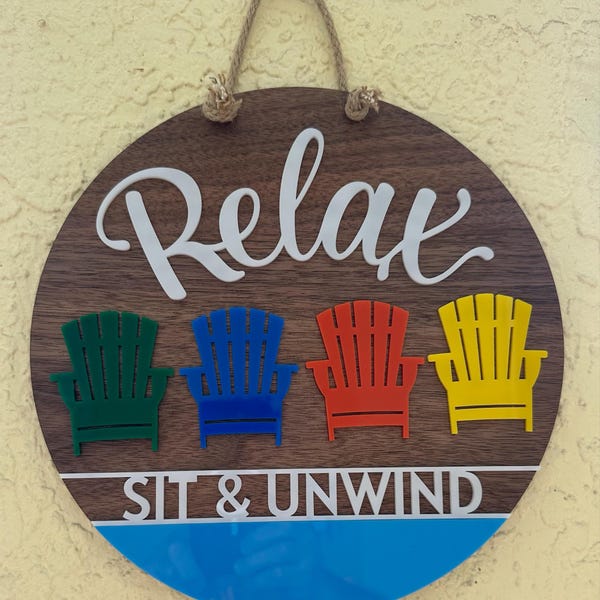 Relax Adirondack Chair Sign, Round Door Hanger Svg, Glowforge Laser ...