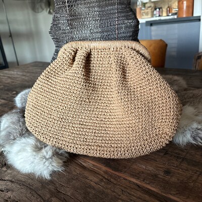 Small Raffia Beige Clutch Bag for Women Straw Knitted Raffia Bag Pouch ...