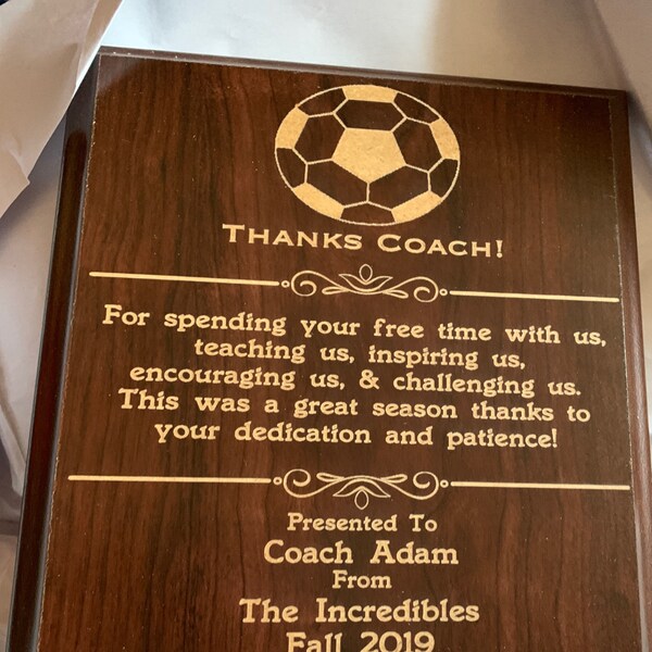 Coach Thank You Gift | End of Season Award Plaque From the Team ...