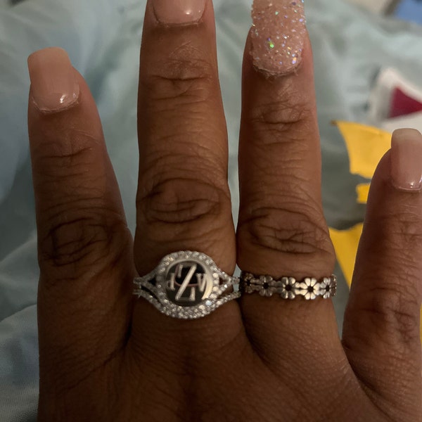 Sterling Silver Monogram Ring, Stackable Monogram Ring, 925 Monogram Ring, Initial Ring, Dainty ...