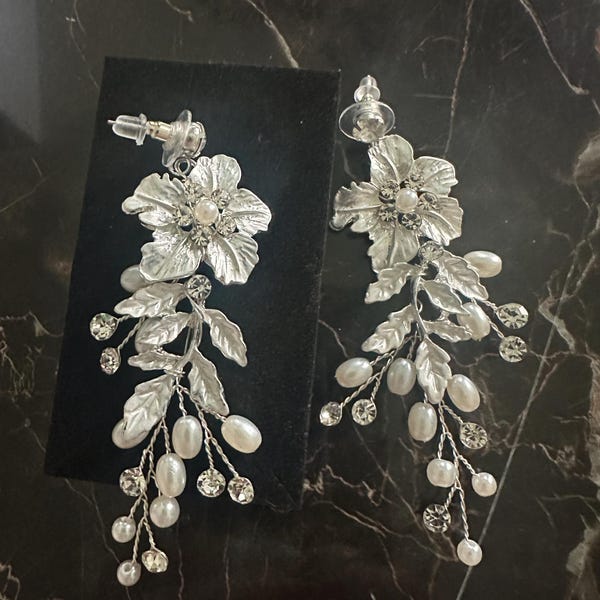 Bridal Earrings Floral Gold Flower and Pearl Earrings Wedding Earrings ...